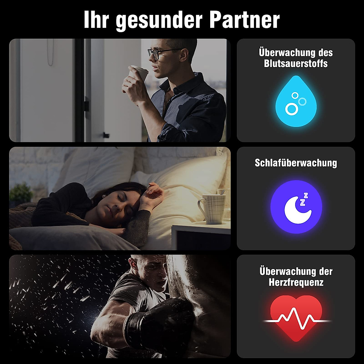 TMHAI Smart Watch, 1.69" Touch Screen Smartwatch with Blood Oxygen, Heart Rate and Sleep Monitor,for Android iOS Phones, 5ATM Waterproof Fitness Watch for Men Women