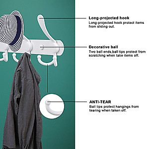 PHINGEER Coat Rack Wall Mount, Heavy Duty Coat Rack with 5 Tri Wall Hooks, Stainless Steel Coat Hooks for Hanging Coats, Jacket, Hanger, Hat, Bag, Towel, Purse (White, 2Packs)