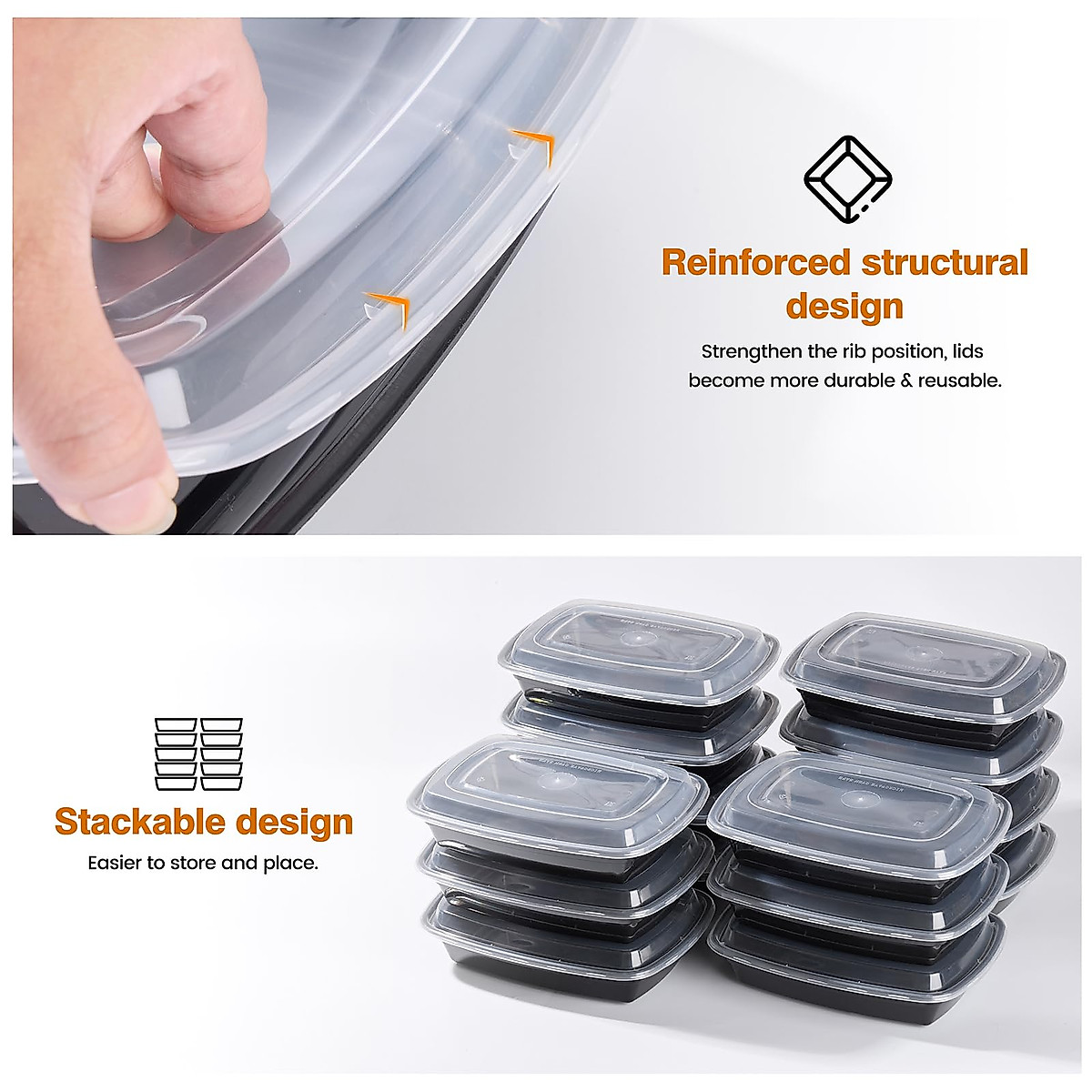 Glotoch Meal Prep Container Reusable,50Pack 32oz Plastic Food Prep Containers with Lids,BPA Free,Microwave, Dishwasher Safe Disposable To Go Containers for Food,Leftover,Single Compartment