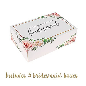 Bridesmaid Thank You Box Set {6 Pack} 1 Maid of Honor Thank You Box and 5 Bridesmaid Thank You Boxes I Thank You For Being My Bridesmaid | Bridesmaid Box for Bridesmaid Gifts | Floral Style