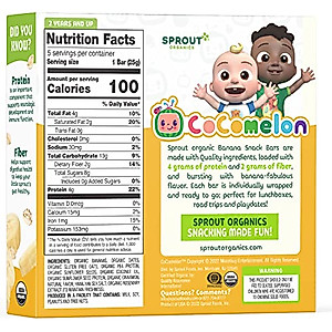 CoComelon Sprout Organic Baby Food, Toddler Snacks, Banana Snack Bar 5 Count (Pack of 6)