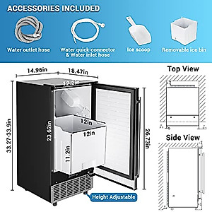Euhomy Commercial Ice Maker Machine, 80 Lbs/Day Ice Making Stainless Steel Under Counter Ice Maker with 24 Lb Storage, Built-in Freestanding Ice Maker for Commercial and Home Use