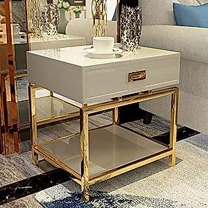 HIGOH Bedside Table Living Room Small Iron Bedside Table Stainless Steel Bedside Table Bedside Table Corner Cabinet Home