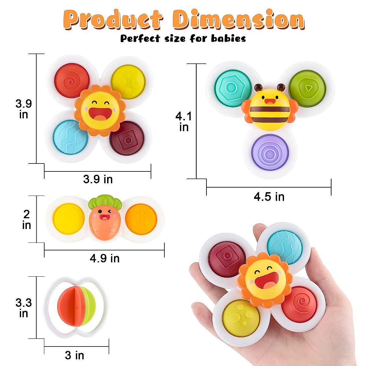 FPVERA Suction Cup Spinner Toys - Baby Bath Toys with Suction Cup Silicone Flipping Board, Baby Sensory Spinner Toy Release Stress and Anxiety Kids Travel Toys Gifts for Toddler Boy Girl, 4PCS