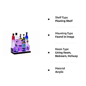 BarSquad LED Lighted Bar Shelf - 16in, 2 Step Illuminated Liquor Bottle Display Shelf with Multicolor Lighting Modes, Wireless Remote