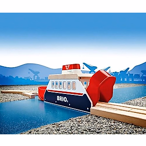 BRIO World 33569 - Ferry Ship - 3 Piece Wooden Toy Train Set for Kids | Interactive Light and Sound Features | Compatible with All BRIO Train Tracks | Ideal for Ages 3 and Up