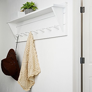 WEBI Coat Rack Wall Mount with Shelf,8 Peg Hooks,34" Long Entryway Shelf with Hooks Underneath for Hanging Coats,Caps,Jacket,Clothes,White