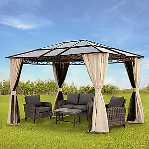 Grand patio 10x12 Hardtop Gazebo, Single Roof Pergolas Metal Aluminum Frame UV 50+ Outdoor Canopy with Mosquito Netting and Curtains, Outdoor Shelter for Garden, Lawn, Backyard