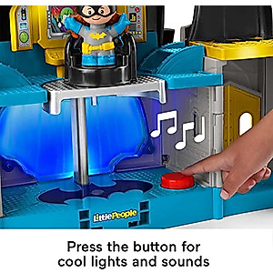 Little People DC Super Friends Batman Toy Deluxe Batcave Playset With Lights Sounds & 4 Figures For Toddlers Ages 18+ Months
