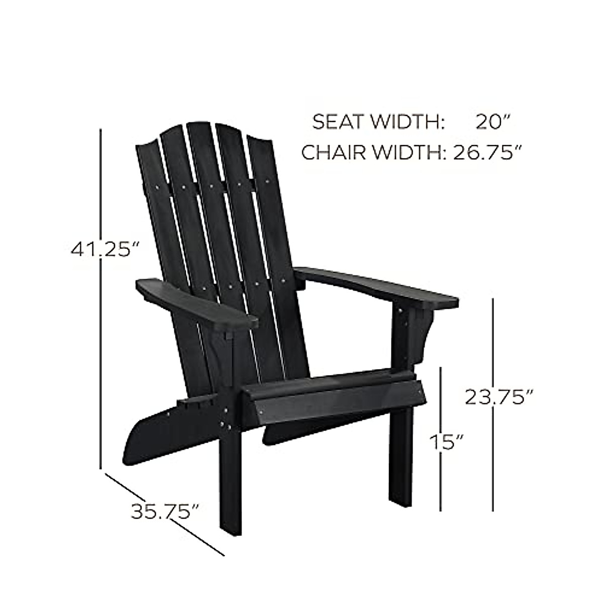 PolyTEAK Adirondack Chair Set of 4, Premium Weather Resistant Poly Lumber, Outdoor Patio Furniture, Up to 300 lb, Plastic Adirondack Chairs for Porches, Decks, and Pool Side, Element Collection, Black