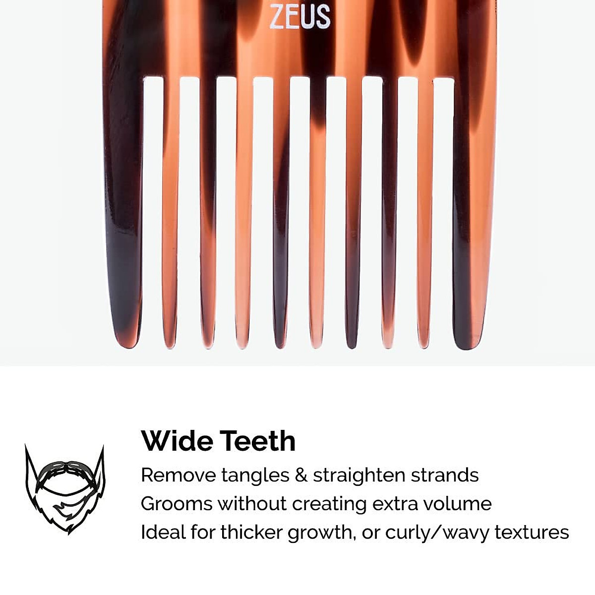 ZEUS Large Beard Pick, Best Handmade Afro Pick, Anti-Static & Anti Frizz, Thick & Curly Hair Tool, 5.25" - AH11