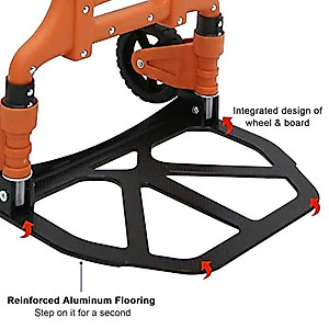 Folding Hand Truck and Dolly,132 lb Capacity Aluminum Portable Cart with Telescoping Handle for Indoor Outdoor Orange FW-90S-Orange-2 FW-90S-Orange-2