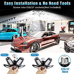 JAMIEWIN 2 Pack LED Garage Ceiling Lights, 120W 12000LM Deformable Garage Light Fixture 6500K E26/E27 LED Shop Light for Garage Workshop Basement Attic Barn