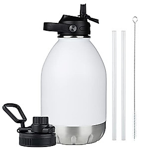 Kerilyn 87oz Vacuum Insulated Jug, 2/3 Gallon Stainless Steel Water Bottle with Straw, 2 Lids, Leak-Proof and Sweat-Proof, Double Walled, Keeps Drinks Hot&Cold for Hours, Great for Travel, White