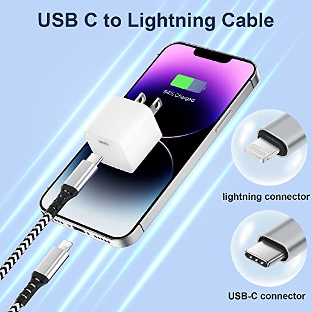 Deegotech USB C to Lightning Cable, [MFi Certified] 10ft iPhone Fast Charger, Long Nylon Lightning Cable Compatible with iPhone 14/14 Pro Max/14 Pro/13/12/11, iPad, Airpods (3m)