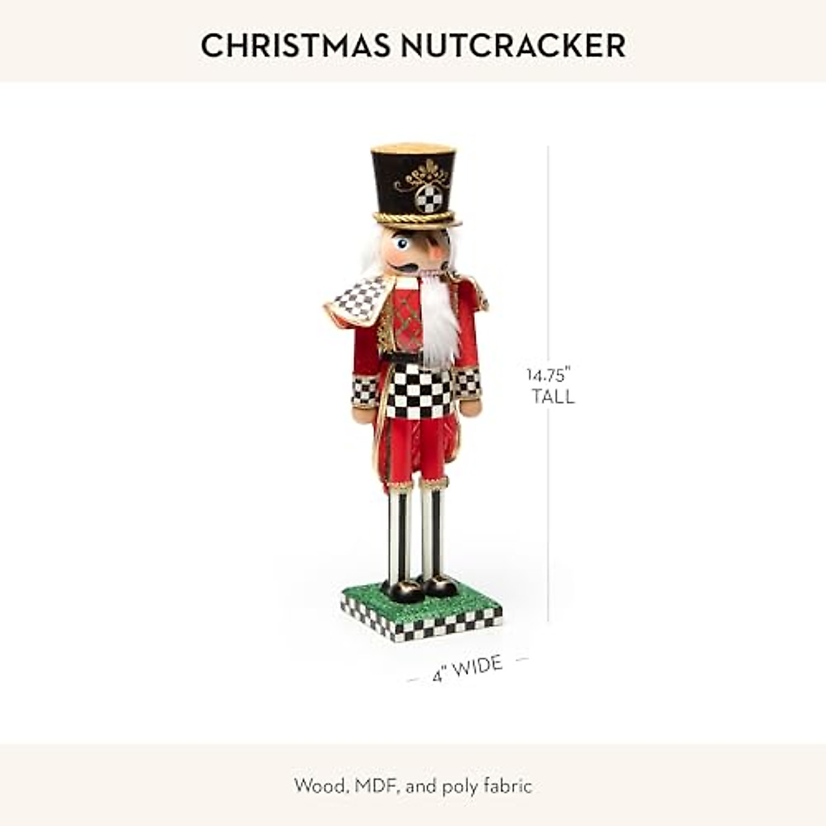 MACKENZIE-CHILDS Decorative Nutcracker Figurine, Wooden Nutcracker Christmas Home Decor, Christmas