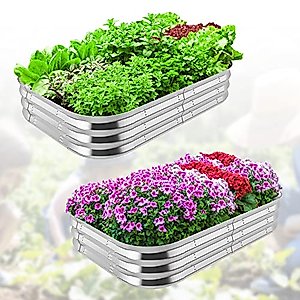 CODACE Raised Garden Bed Kit, 2Pcs Galvanized Raised Garden Beds Outdoor for Gardening, Metal Raised Planter Box for Vegetables Flowers Herb Fruits, Garden Planters with Ventilation Holes (4.27x3ft)