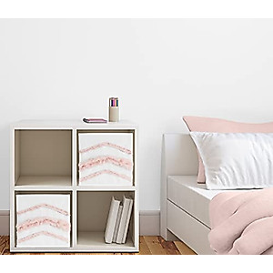Sweet Jojo Designs Boho Bohemian Foldable Fabric Storage Cube Bins Boxes Organizer Toys Kids Baby Children - Set of 2 - Blush Pink White Farmhouse Shabby Chic Designer Modern Minimalist Tufted