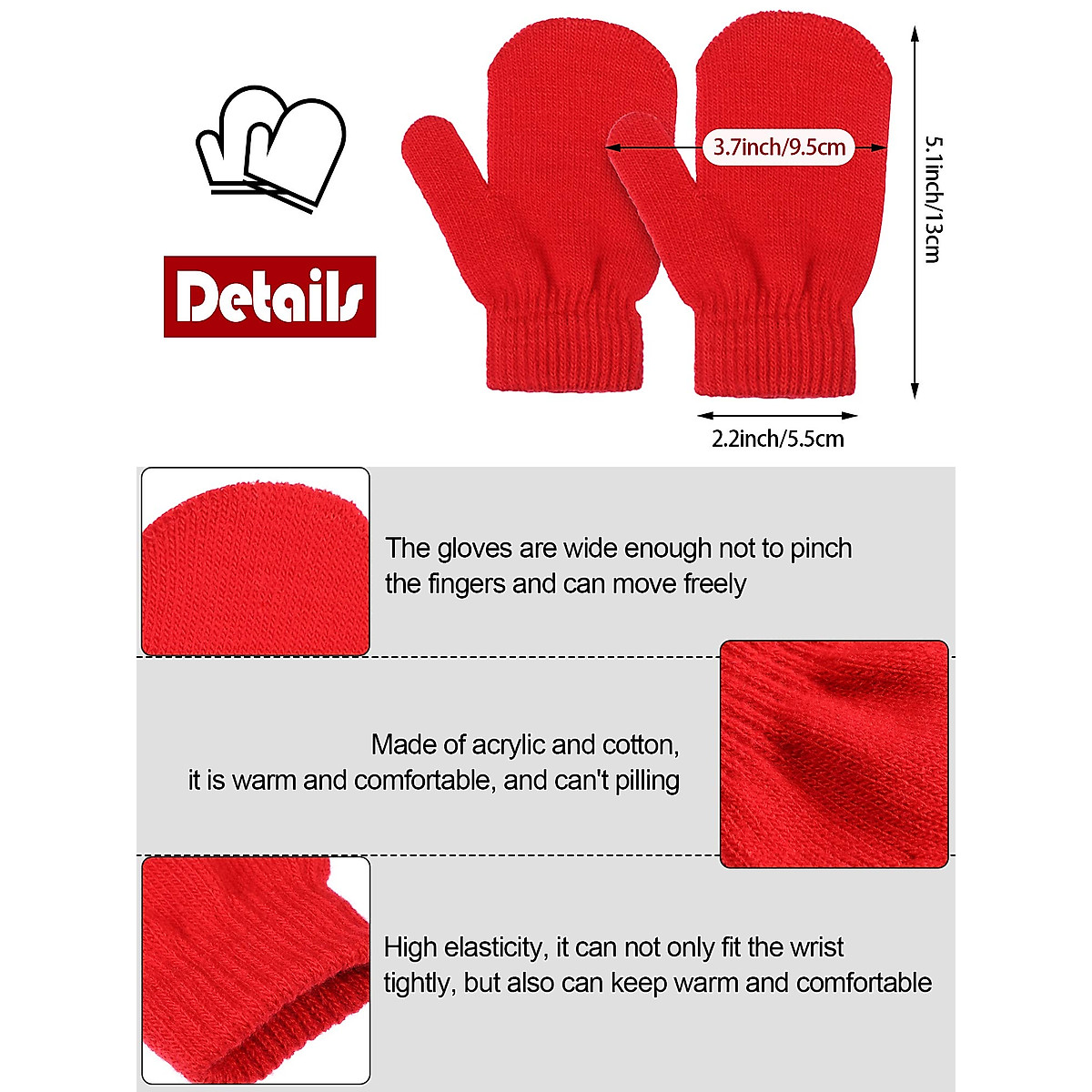 Sumind 12 Pairs Kids Mitten Knitted Toddler Mittens Winter Warm Stretch Gloves Infant Mitten Gloves for Boys Girls (Bright Colors)