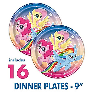 My Little Pony Party Supplies, My Little Pony Birthday Party Supplies and Decorations for 16 Guests with Banner, Tablecover, Plates, Cups, Napkins and Button
