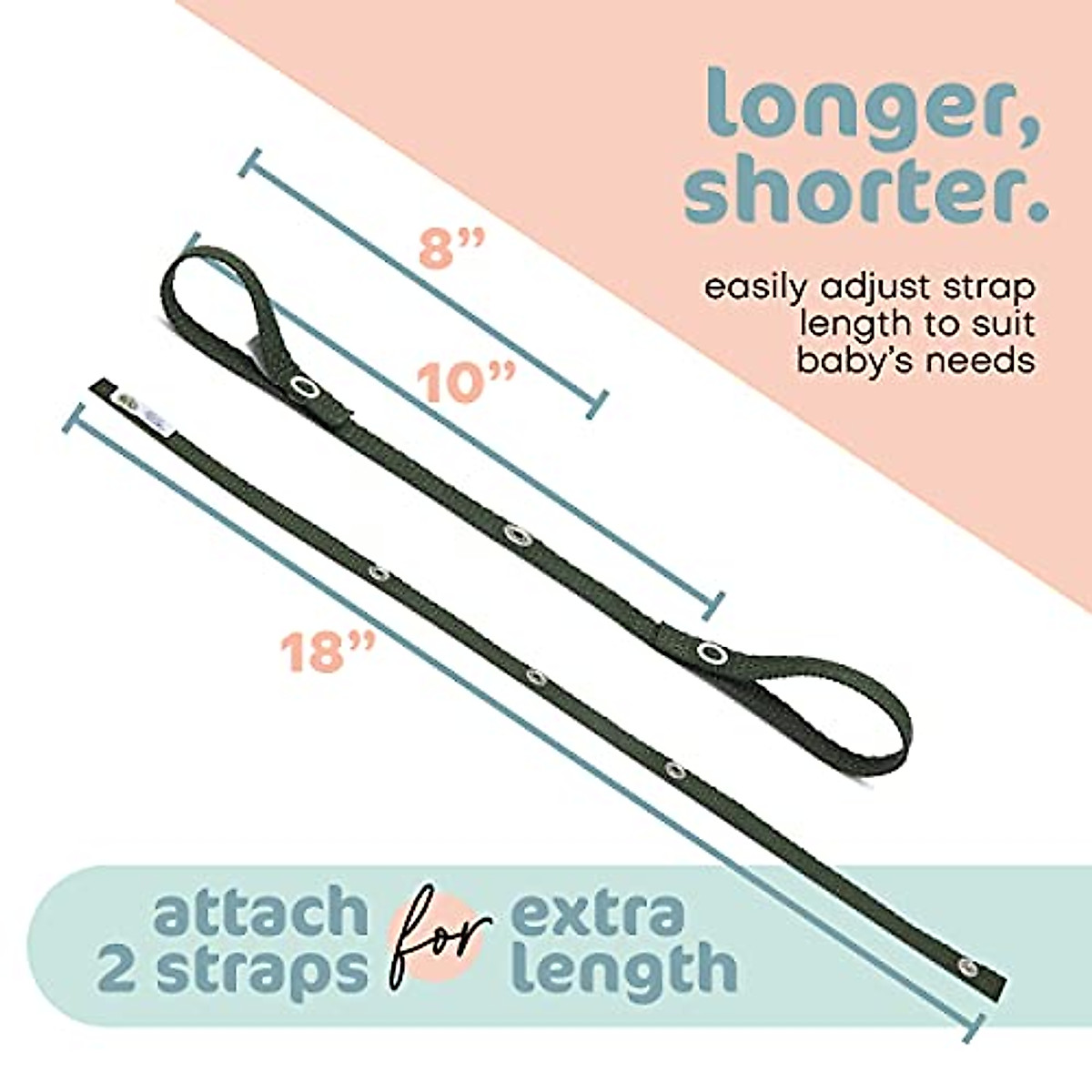 Baby Buddy Secure-A-Toy - Straps Toys, Teether, or Pacifiers to Strollers, Highchairs, Car Seats— Safety Leash With Adjustable Length to Keep Toys Sanitary & Clean, Pink/White 2 Count (Pack of 2)