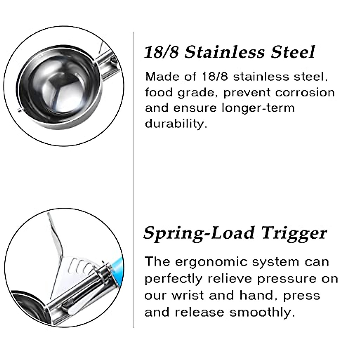 HOMURE H Portion Scoop Set, 3 PCS Cookie Scoops, Ice Cream Scoop, Dishers Scoops, Cupcake Scoop - #16 (2.7 oz), 20 (2 oz), 30 (1.25 oz)