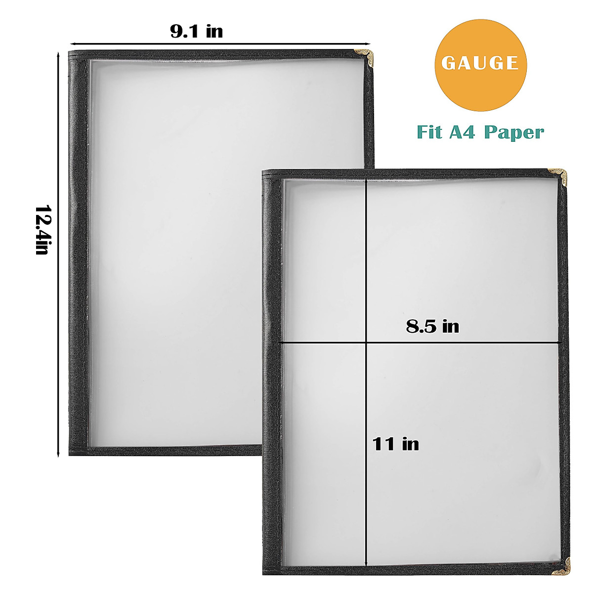 Menu Covers 8.5 x 11 Inch Restaurant Menu-Holder - 2PCS 4 Page 8 View Transparent Menu Sleeve,Fits A4 Size Paper for Restaurant Menu Home Shool Office Daily (Black)