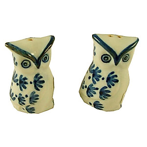 Porcelain Blue and White Hoot Owl Salt and Pepper Shakers