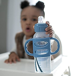 Dr. Brown's Milestones Narrow Sippy Spout Bottle with 100% Silicone Handles, Easy-Grip Handles with Soft Sippy Spout, 8oz/250mL, Light-Blue & Gray, 2-Pack, 6m+