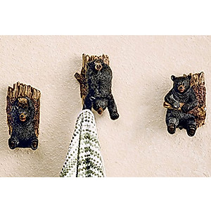 Marco Set of Three Resin Black Bear and Tree Trunk Wall Hooks -Lodge Decor