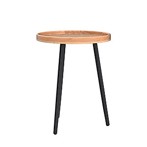 LITA Rattan Log Desktop Round Side End Table, Nightstand/Small Tables, Indoor Outdoor Wooden Tray Table with Metal Stand End Table for Living Room Bedroom Office Small Spaces