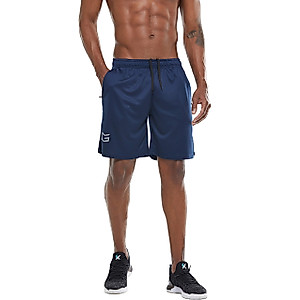 G Gradual Men's 7" Workout Running Shorts Quick Dry Lightweight Gym Shorts with Zip Pockets (2 Pack: Navy Blue/Black X-Large)