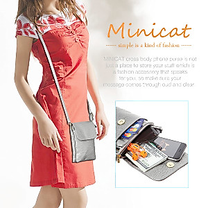 MINICAT Roomy Pockets Small Crossbody Bags Cell Phone Wallet Purses for Women(Silver)