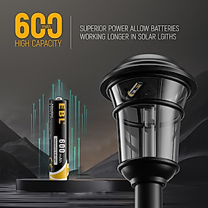 EBL Rechargeable AAA Batteries AAA Solar Battery for Outdoor Solar Lights Garden Light Replacement 1.2V 600mAh Battery AAA Size - 20 Packs