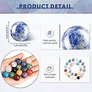 30 Pieces Gemstone Chakra Sphere Balls Crystal Stones 16 mm Assorted Mini Natural Quartz Sphere Collection Polished Hand Carved Crystal Ball Bead Bulk for Witchcraft Meditation Reiki Balancing Decor