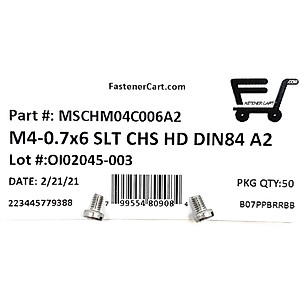 M4-.70 x 6 Stainless Steel Slotted Cheese Head Machine Screw DIN84 A2 M4x6 (50 Pieces)