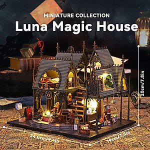 Flever Dollhouse Miniature DIY House Kit Creative Room with Furniture for Romantic Artwork Gift (Luna Magic House)