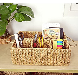 Wicker Divided Storage Basket Woven Natural Basket Hyacinth for Organizing Bathroom Kitchen Shelves Office Supplies Organization Everyday Wicker Storage Baskets 4 Section Rectangular Tray