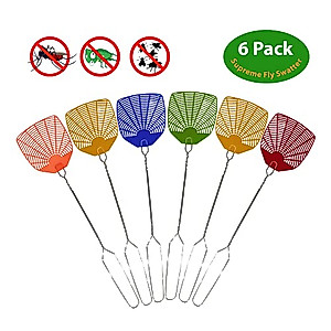Supreme Bug & Fly Swatter 6-Pack – Braided Metal Handle 6 Pack Fly Swatters, Multi Pack Colors, – for Indoor/Outdoor – Flyswatter (21 inch- Set of 6)