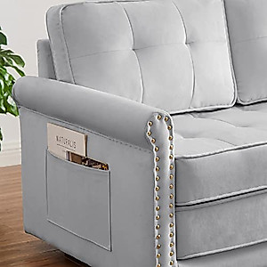 Antetek Loveseat Sleeper Sofa Bed, Modern Velvet Fabric Upholstered Futon Sofa Couch, Twin Floor Gaming Sofa, 54-inch Small Love seat, Foldable Lazy Recliner Sofa for Living Room Apartment, Grey