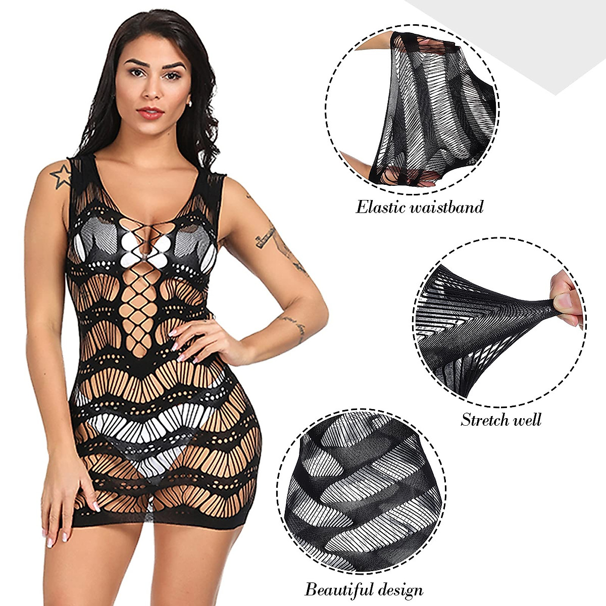 Geyoga 8 Pieces Fishnet Dress for Women Lingerie for Women Fishnet Dress Women Lingerie Fishnet for Women Favor (Black)