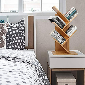 Tree Bookshelf, Bamboo Wood Bookcase Rack 4-Tier Book Rack, Free-Standing Holder Organizer, Book Storage Organizer Shelves, Books/CDs/Albums/Files Holder, Display Storage Rack for Home, Office