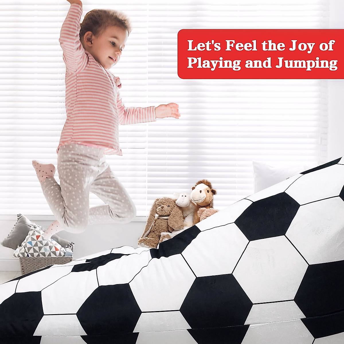 Jorbest Stuffed Animal Storage, Soccer Stuffed Animal Bean Bag Storage, Soccer Bean Bag Chair Cover for Kids, Luxury Velvet Stuffie Seat - Cover ONLY (200 L/52 Gal)