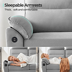 Sectional Sofa Couch, 3 Seat Small Couch with 2 USB Ports and Storage Pockets, Easy to Clean, Modern Small Sofa for Small Spaces, Living Room, Apartment, Gray