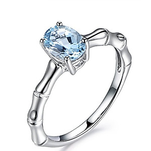 HUKQBUNX 925 Sterling Silver Bamboo Oval Square Crystal Zircon sea Blue morsonite Ring Women's Precious Gesture Wedding Engagement Ring Size 6-10 (Size 10)