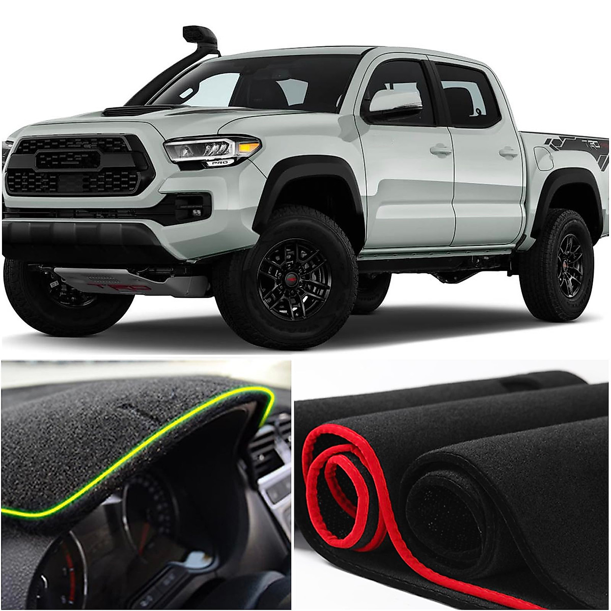 KEEGTBOX Dash Mat Cover Custom Interior Center Console Compatible with Toyota Tacoma 2016 2017 2018 2019 2020 2021 2022 Dashboard mat Cover Accessories (Red Rim)