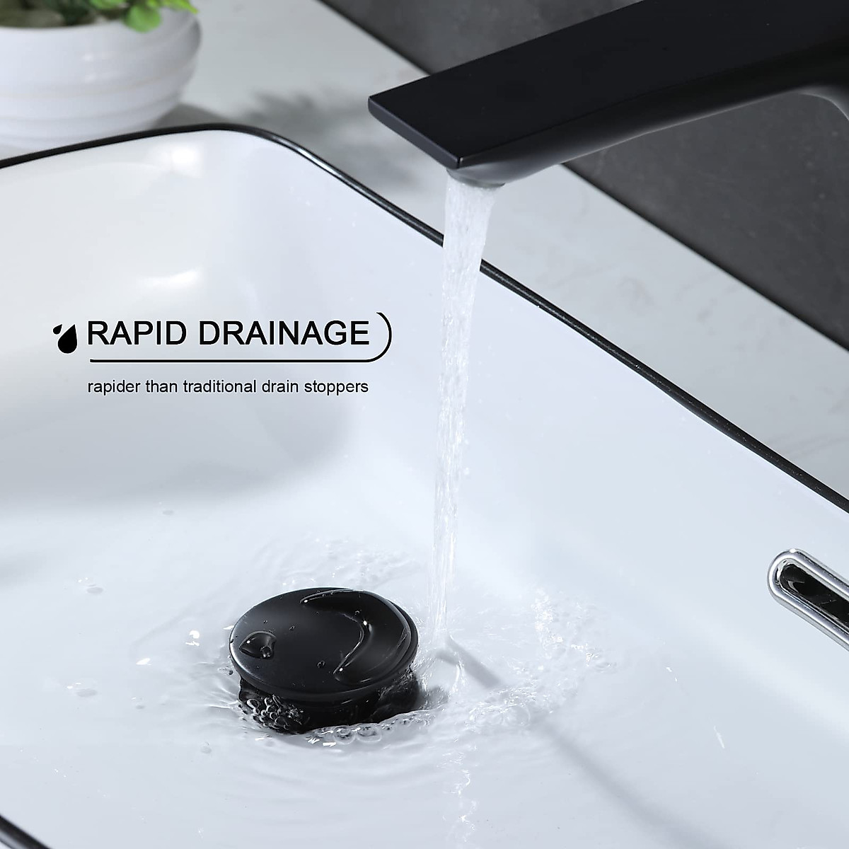 Bathroom Sink Drain, Pop Up Drain Stopper with Overflow, Lavatory Vanity Vessel Sink Drain Assembly, Matte Black