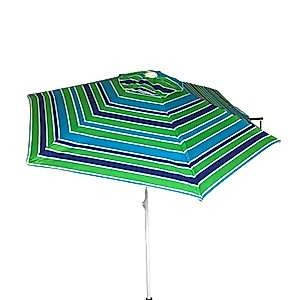Sunspecs 6.5 feet Outdoor Patio Beach Garden Umbrella with Fat Pole Tilt Matching Carry Bag (GreenBlue stripes)