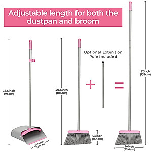 Pink Broom with Dustpan Combo Set，52" Brooms for Sweeping Indoor Broom and Dustpan Set for Home Kitchen Office Lobby Floor Standing Dust Pan
