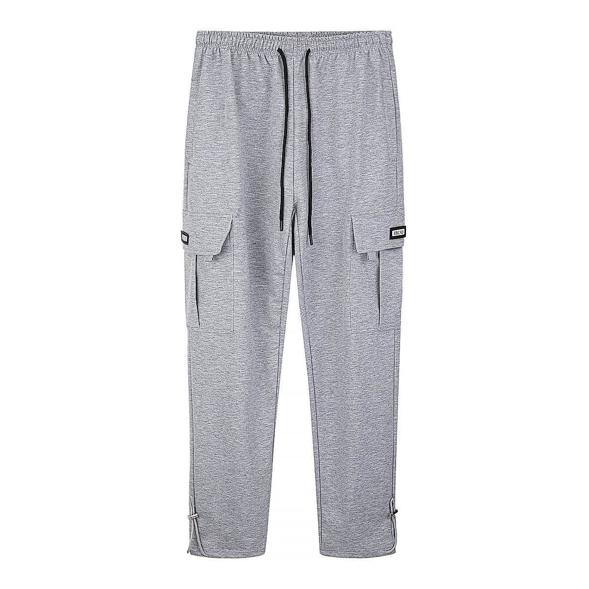 GYMBULLFIGHT Men's Cargo Sweatpants Loose Fit Pants Joggers for Men with Pockets, Open Bottom Drawstring Grey